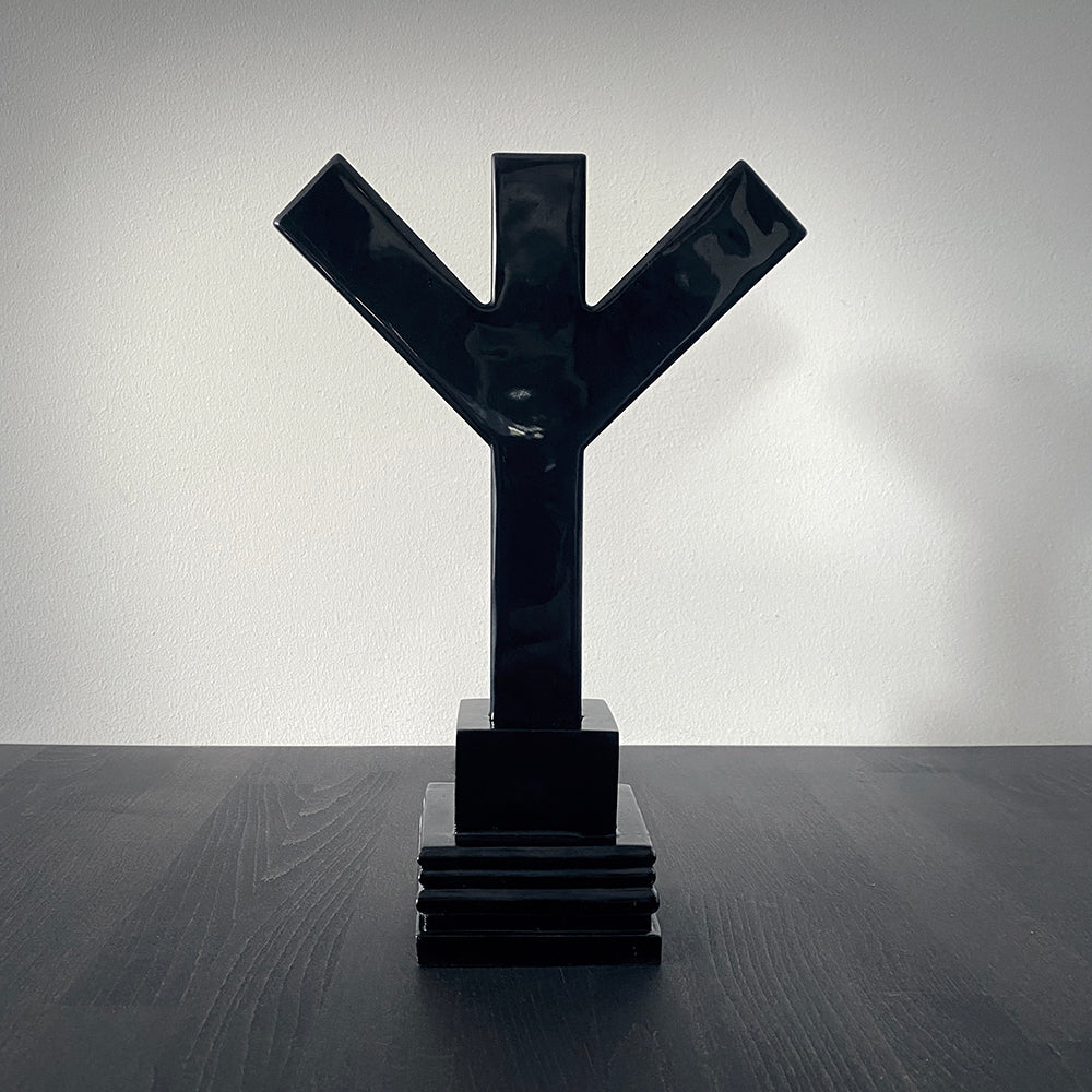 Black Algiz, large altar version, carved black obsidian - RITUAL ITEM – TORVENIUS