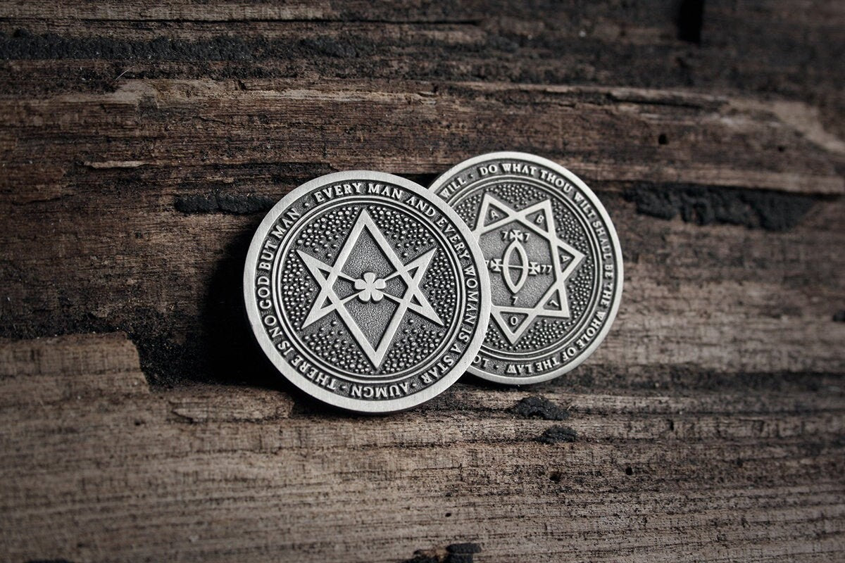 Thelema / Crowley, Seal of Babalon and Unicursal Hexagram coin - colle ...